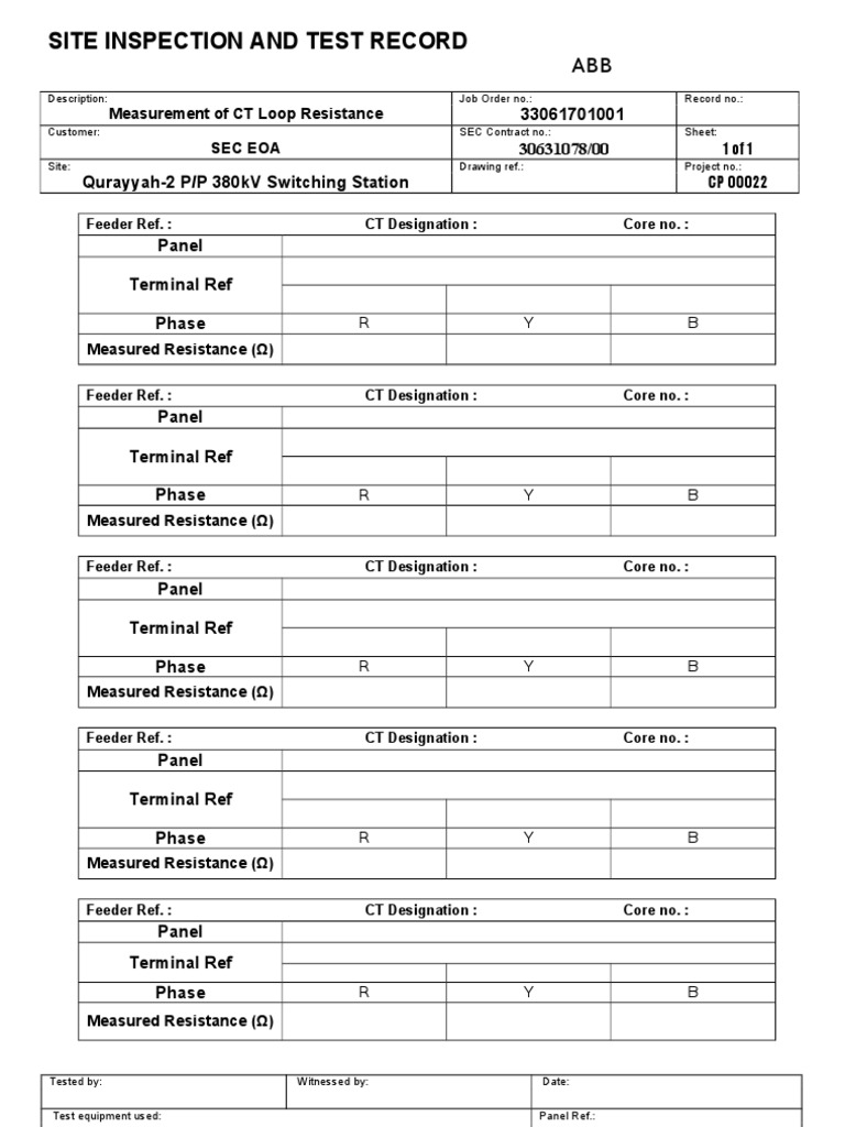 CT Loop Resistance Test Record | PDF | Technology & Engineering