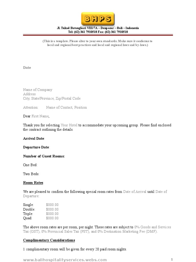 Group Hotel Booking Contract Template | PDF | Credit Card | Payments