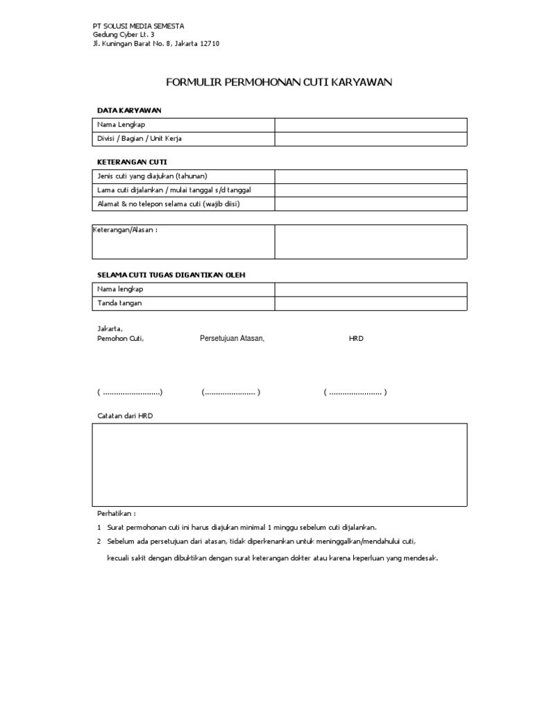Formulir Pengajuan Cuti Karyawan | PDF | Hukum