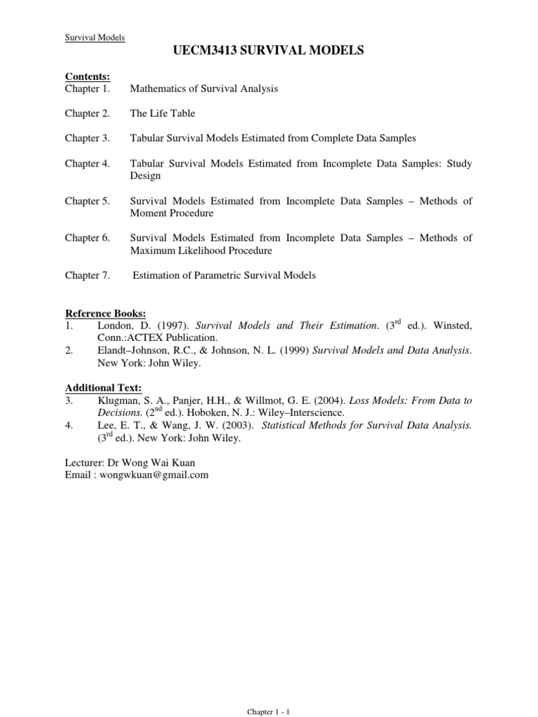 Survival Models: Analysis and Estimation | PDF | Probability Density ...