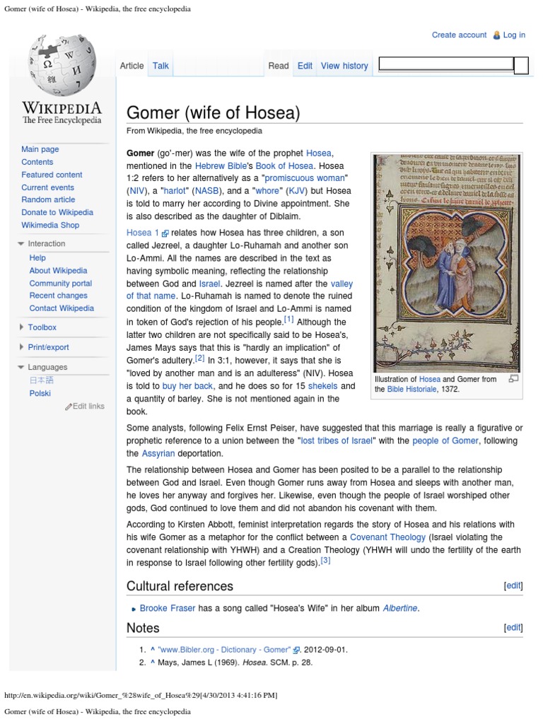 Gomer (Wife of Hosea) - Wikipedia, The Free Encyclopedia | PDF | Hosea ...