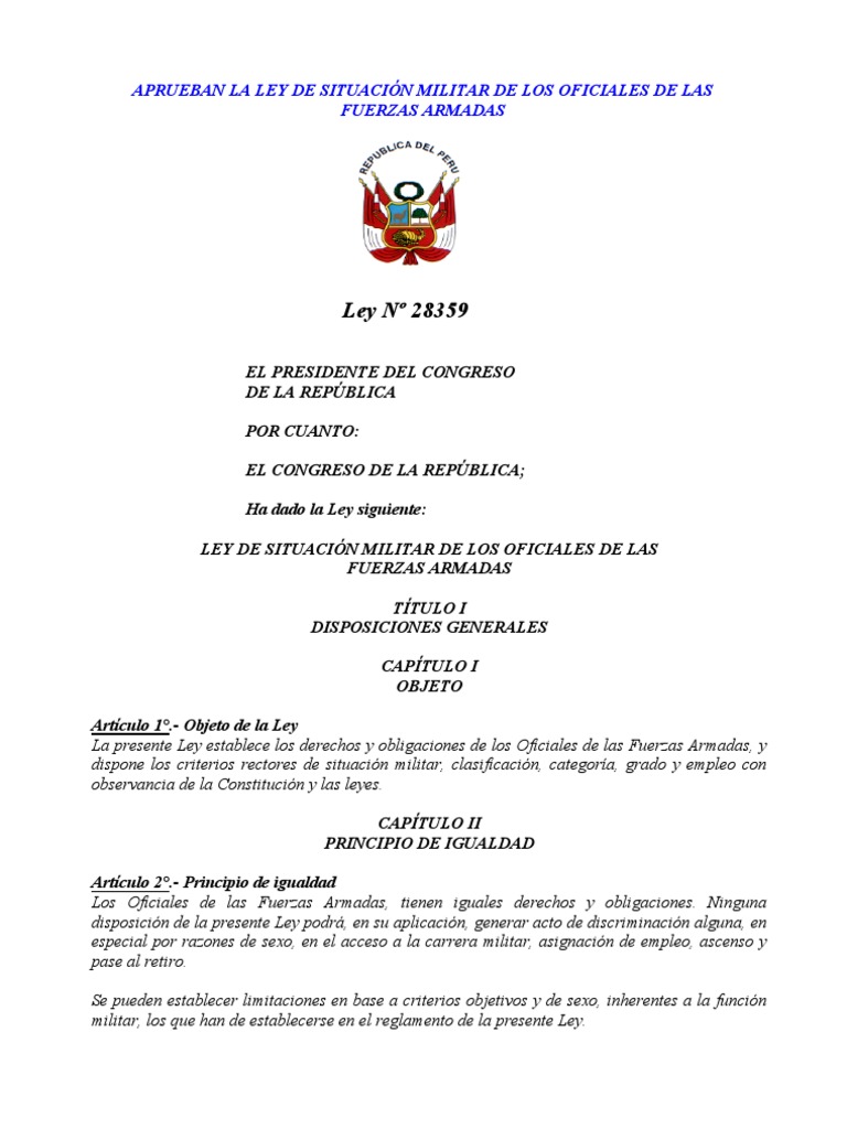 Ley - 28359 | PDF | Oficial general | Capitán (Fuerzas Armadas)