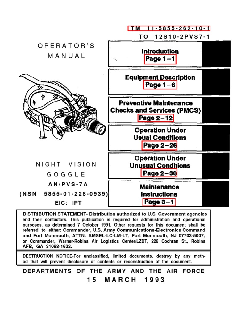 PVS-7 NVG Manual | PDF | Infrared | Lens (Optics)