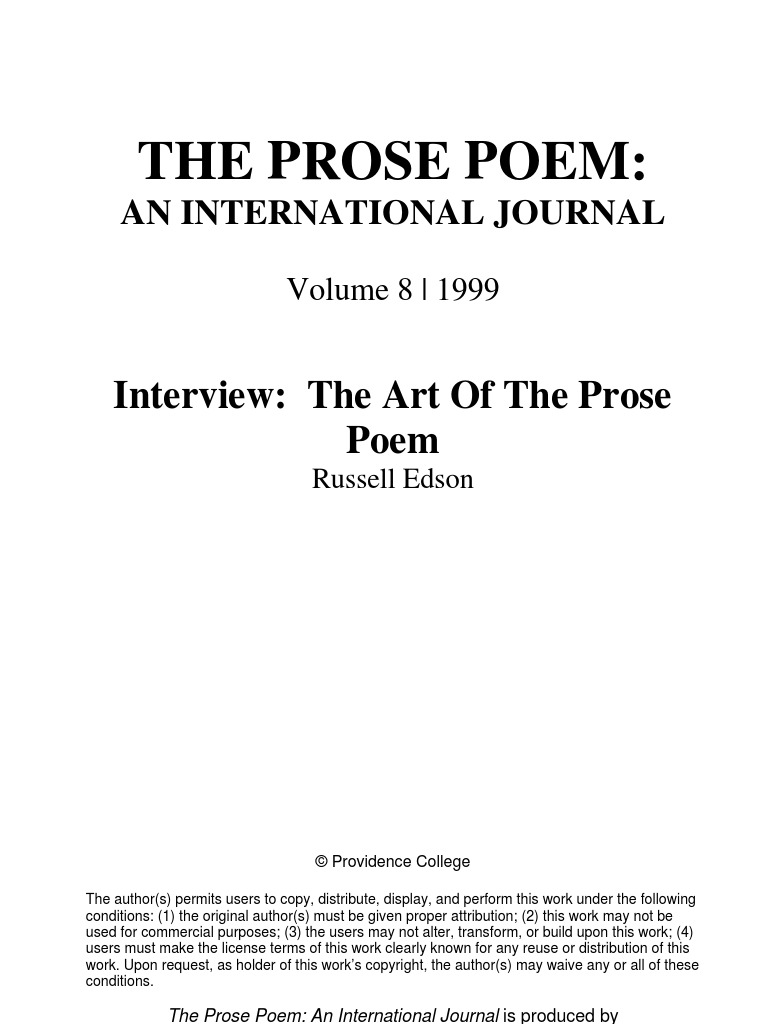 Edson, Russell (1999) Interview. The Art of The Prose Poem, The Prose ...