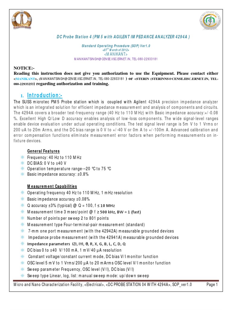 DC PROBE STATION-04 WITH 4294A - MNCF - Ver1 PDF | PDF | Calibration ...
