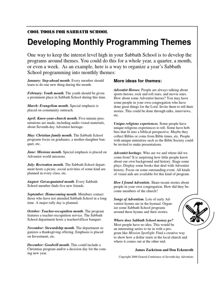 Developing Monthly Programming Themes | PDF | Seventh Day Adventist ...