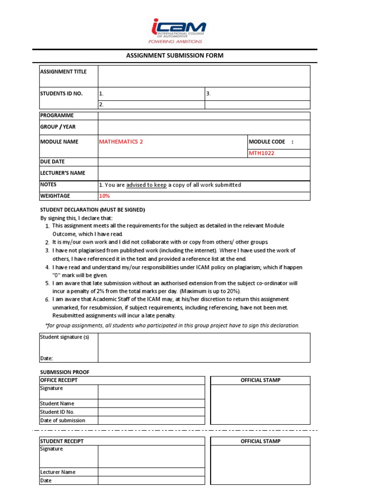 Assignment Submission Form | PDF