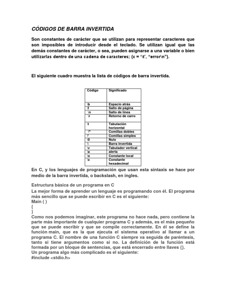 Codigos de Barra Invertida | Descargar gratis PDF | Comillas | Lenguaje ...