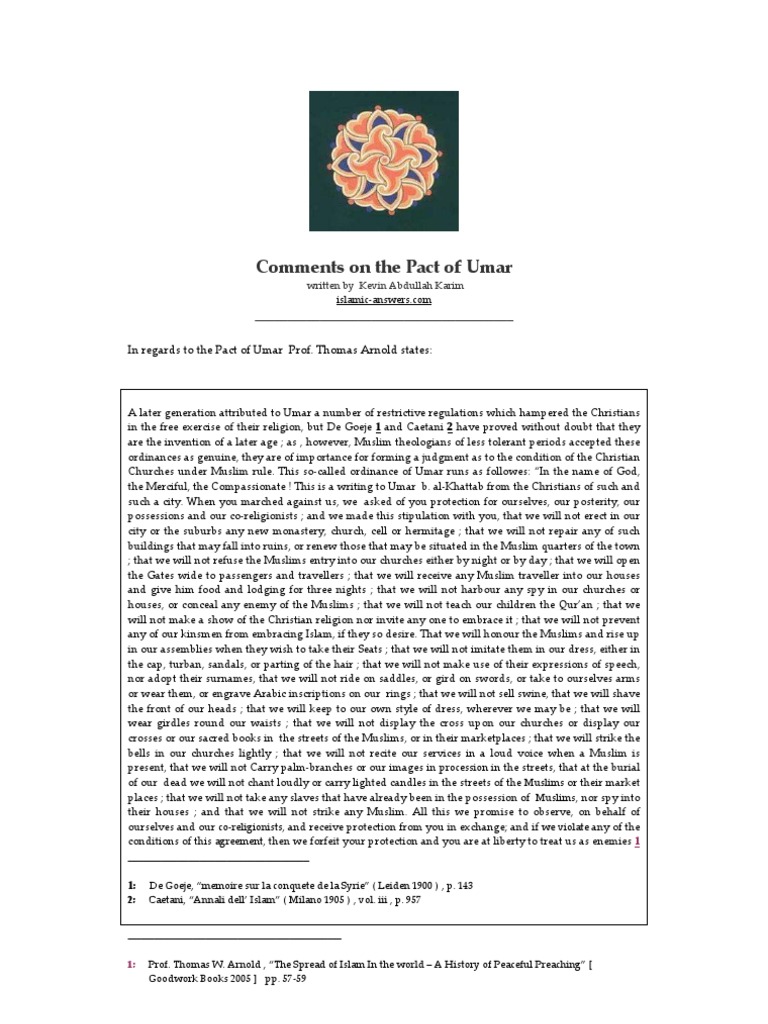 Comments On The Pact of Umar | PDF | Umar | Caliphate