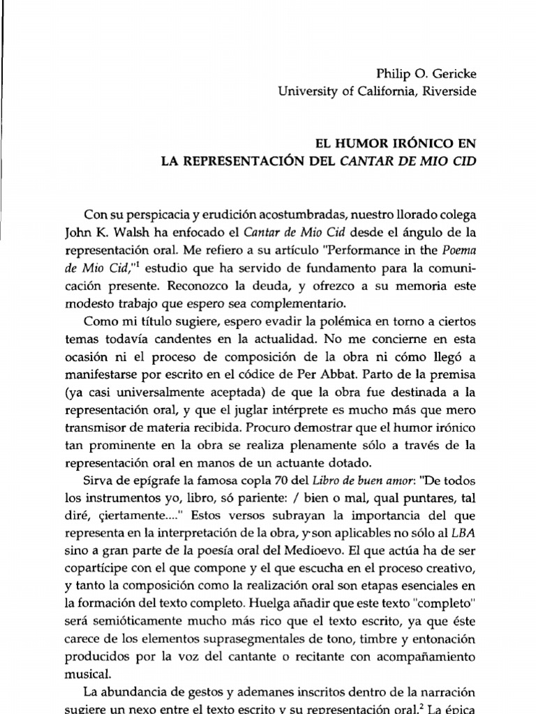 Humor Irónico en el Cantar de Mío Cid | PDF | Humor | Ironía