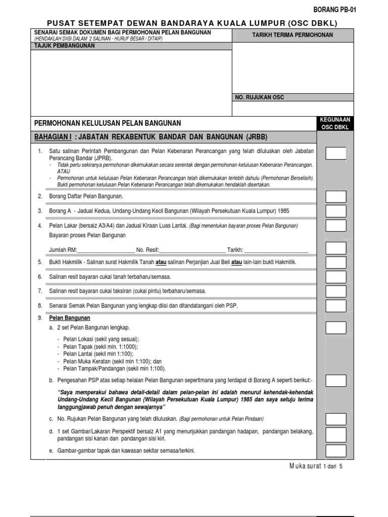 Senarai Semak Plan Bangunan DBKL | PDF