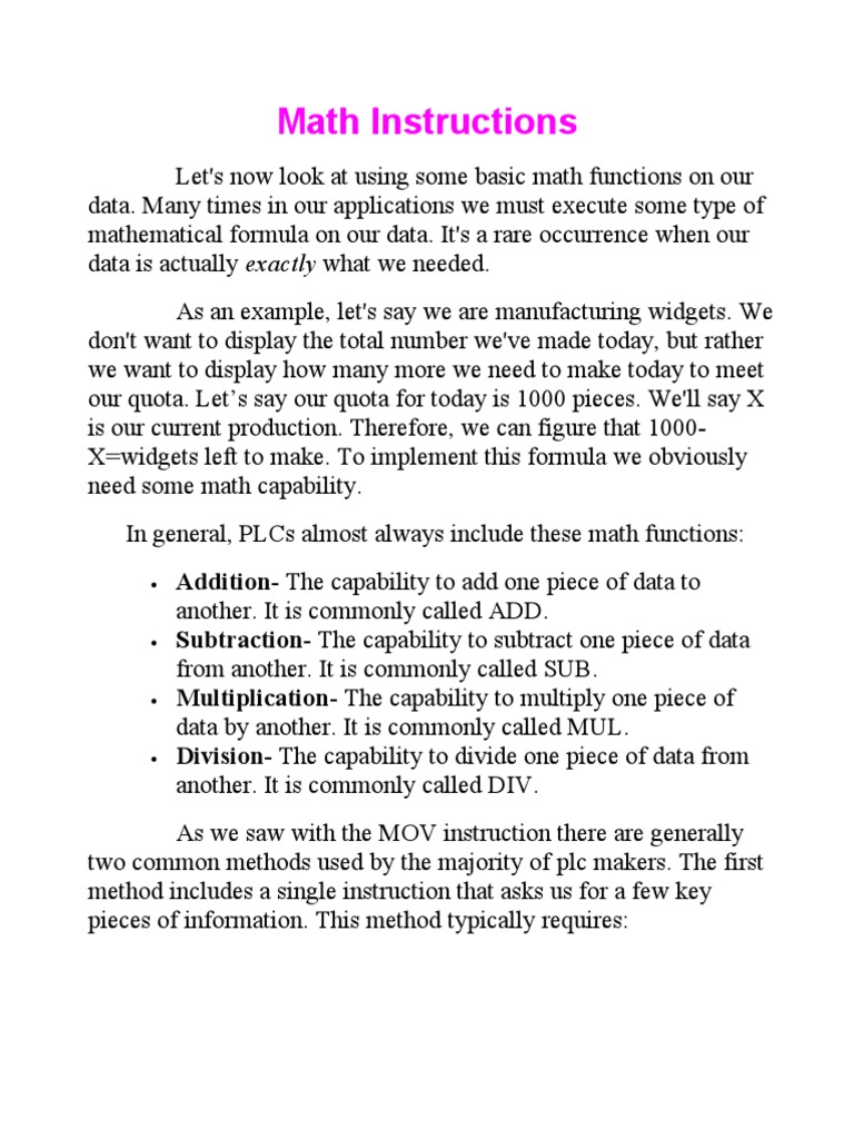 17) Math Instruction | PDF | Programmable Logic Controller ...