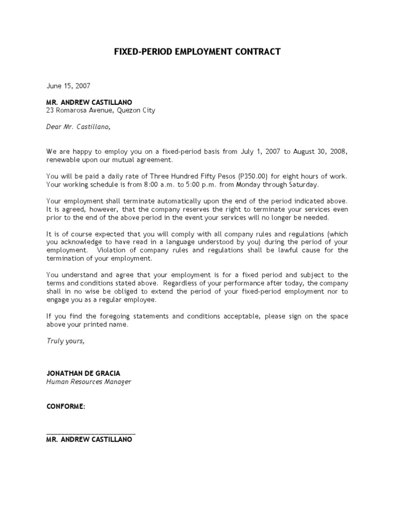 Fixed-Period Employment Agreement | PDF | Employment | Common Law