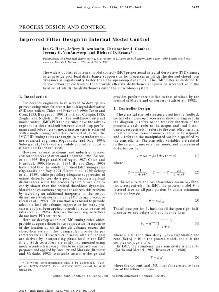 Mit Improved Filter Design in Internal Model Control | PDF