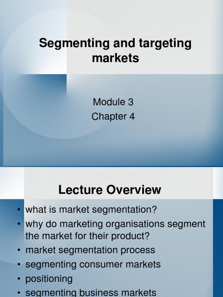 ZUST Marketing Lecture 3 - Segmenting and Targeting Markets | PDF