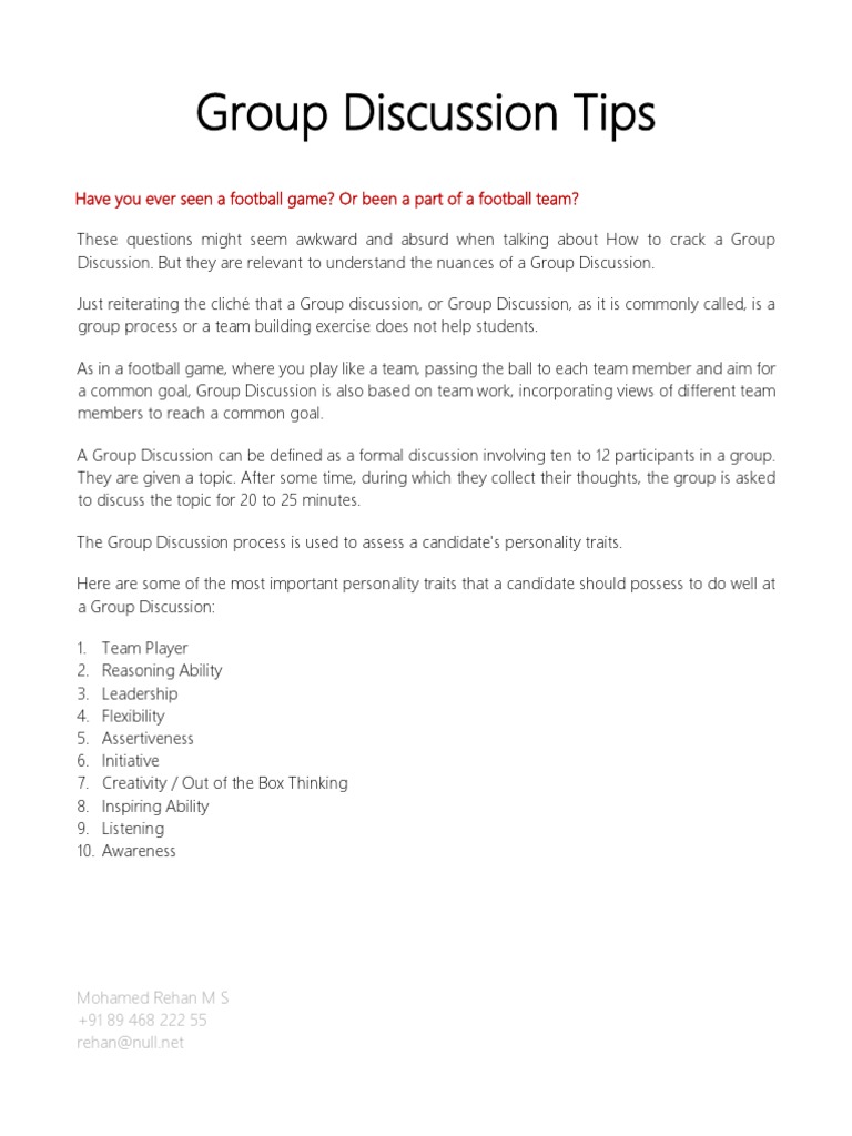 GD Tips: 10 Personality Traits to Succeed | PDF | Conversation | Leadership