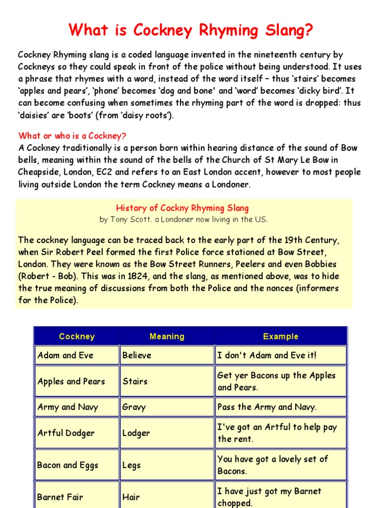 What Is Cockney Rhyming Slang | PDF | Pancake | Foods