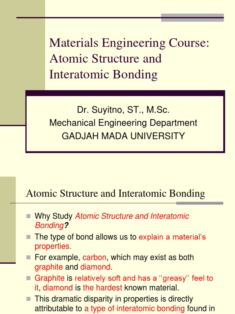 Atomic Structure and Bonding in Materials | PDF
