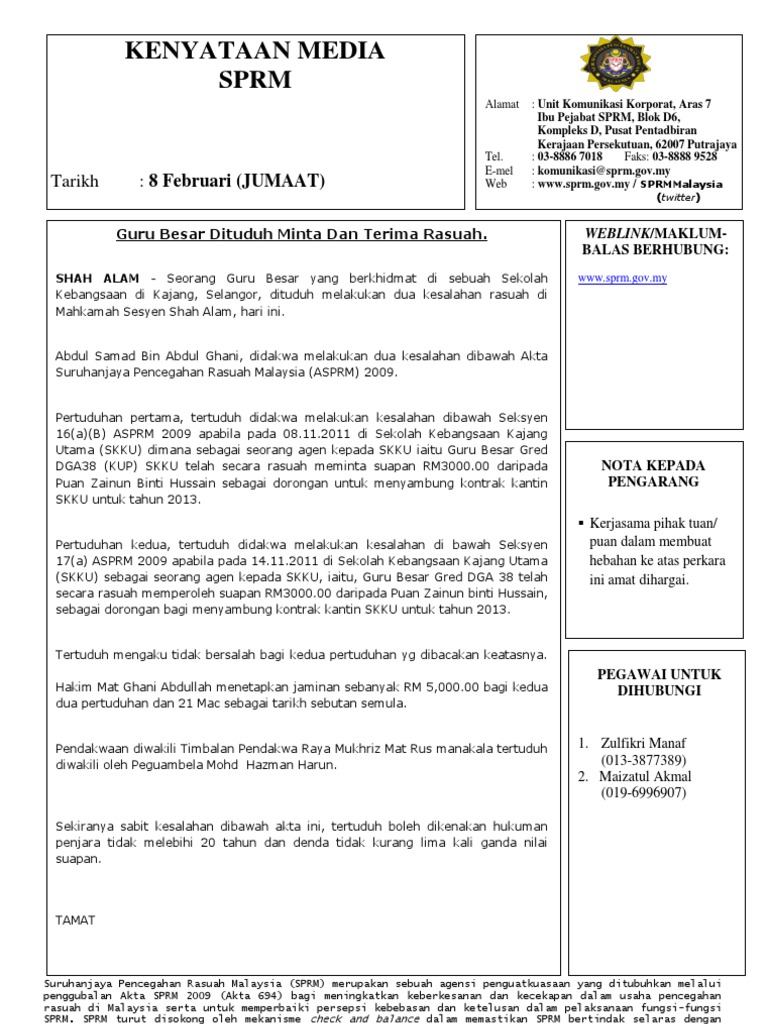 Contoh Isu Guru Besar Dituduh Minta Dan Terima Rasuah | PDF