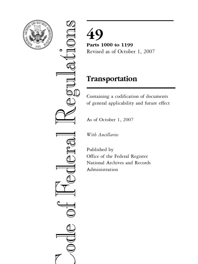 Code of Federal Regulations 49 Parts 1000-1199 | PDF | United States ...