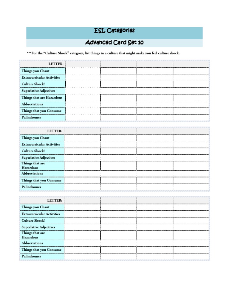 Advanced ESL Vocabulary Cards | PDF