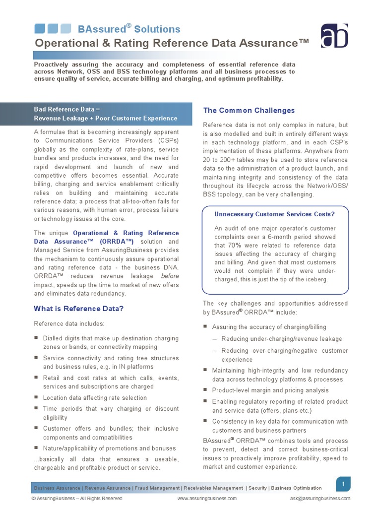 BAssured Operational and Rating Reference Data Assurance | PDF ...