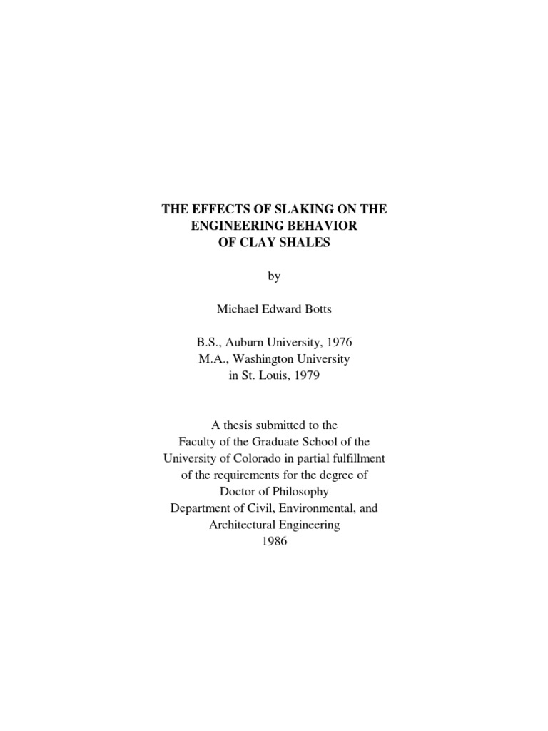 Slaking Effects on Clay Shale Behavior | PDF | Geotechnical Engineering ...
