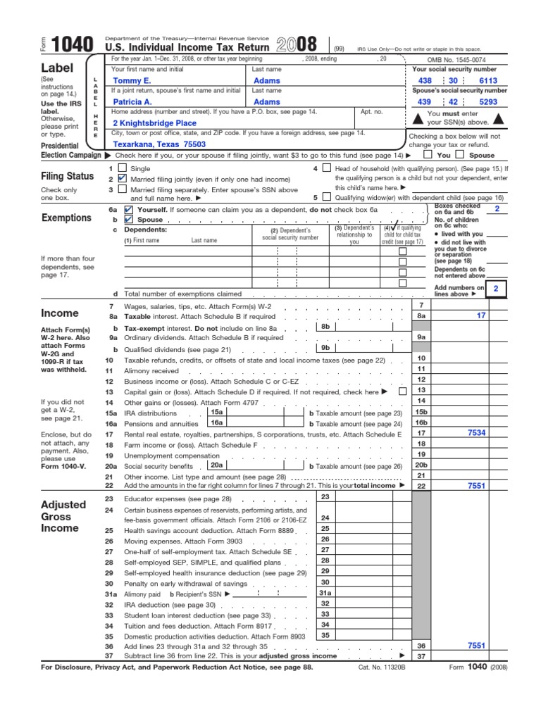 Label: U.S. Individual Income Tax Return | PDF