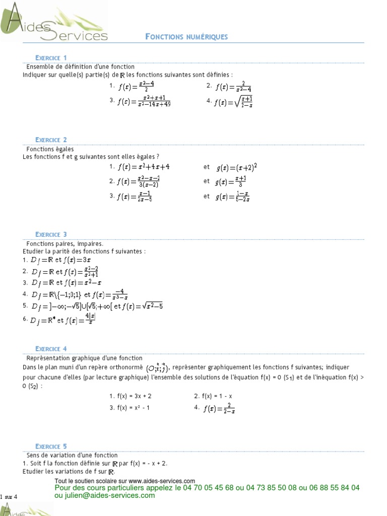 Exercices Corrigés sur les Fonctions Seconde | PDF | Fonctionnalités et ...