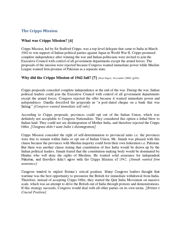 Cripps Mission | PDF | Pakistan Movement | Muhammad Ali Jinnah