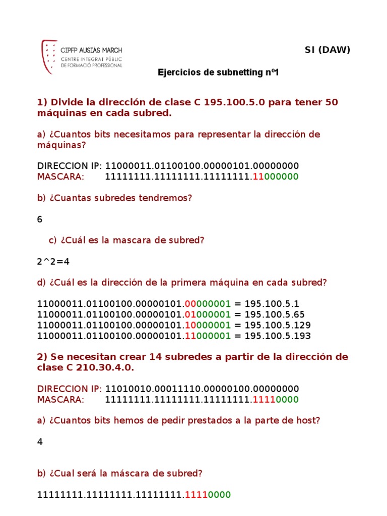 Ejercicios de Subnetting-1 PDF | PDF | Tecnología