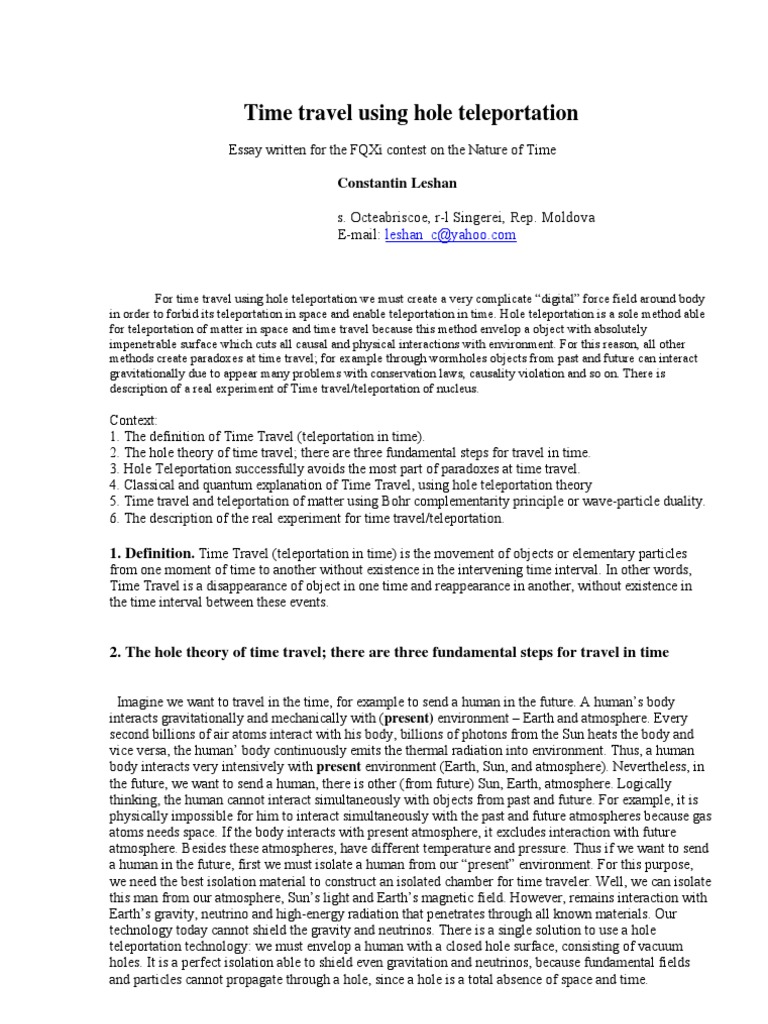 Time Travel Using Hole Teleportation | PDF | Time Travel | Metric ...