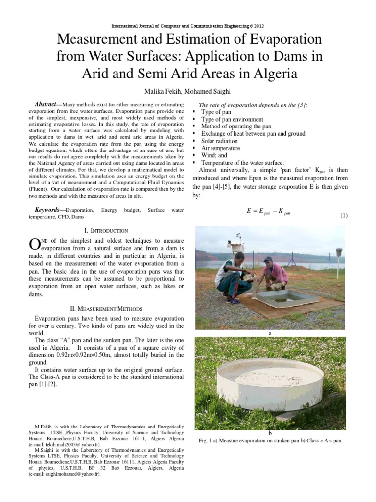 Measurement And Estimation Of Evaporation From Surfaces Pdf Computational Fluid Dynamics