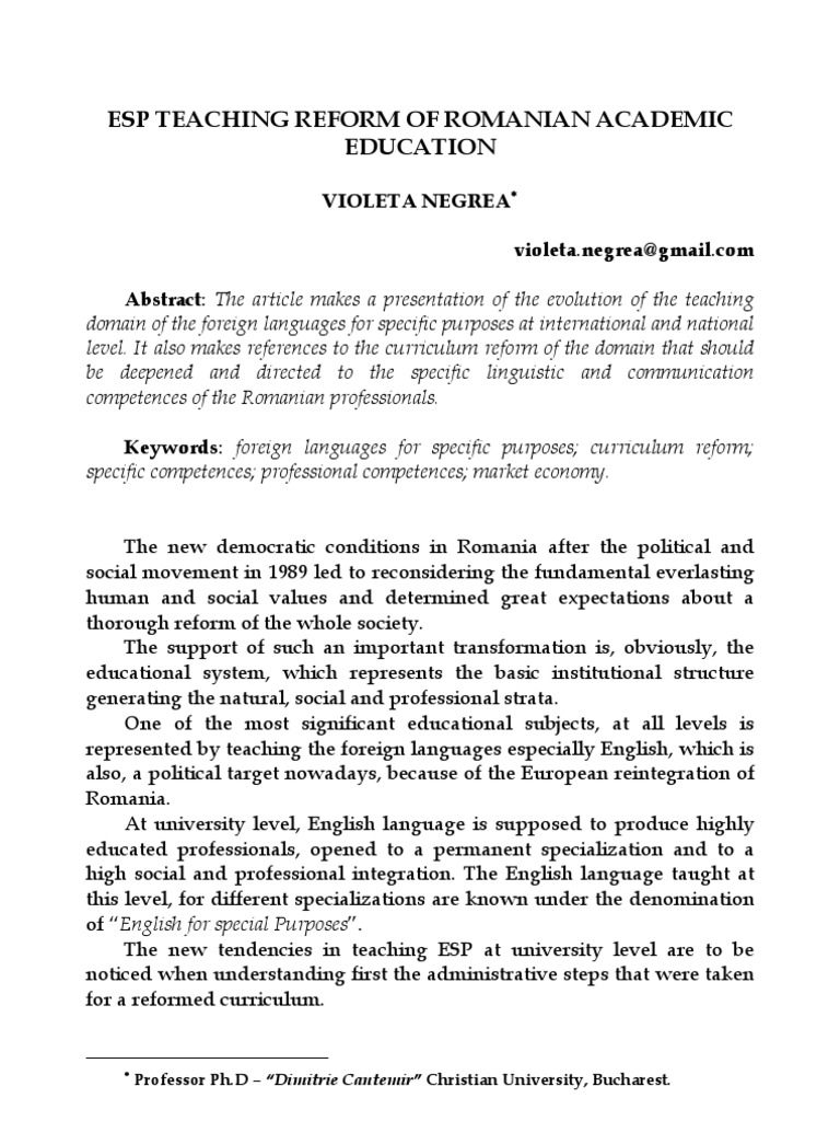 Violeta Negrea - Esp Teaching Reform of Romanian Academic Education ...