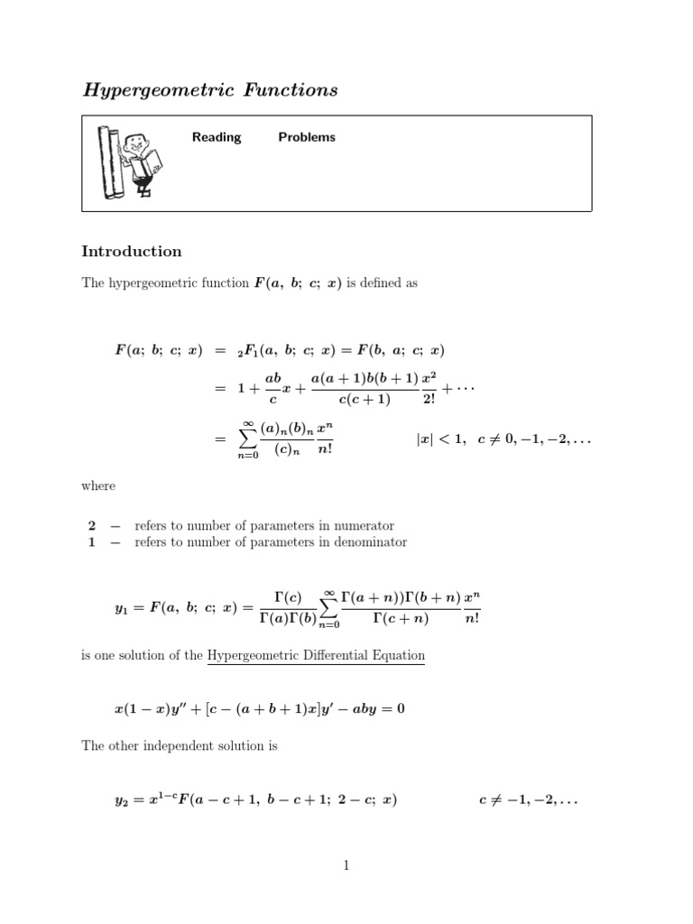 Hypergeometric Functions: Reading Problems | PDF