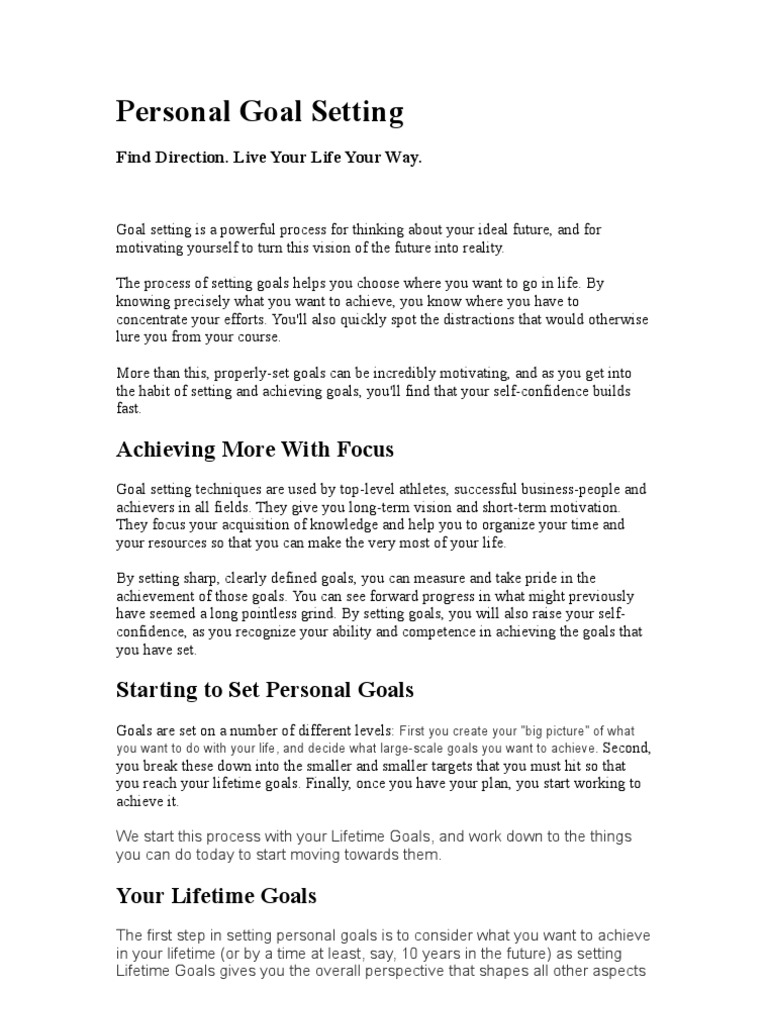 Setting Your Lifetime Goals | PDF | Goal | Psychological Concepts