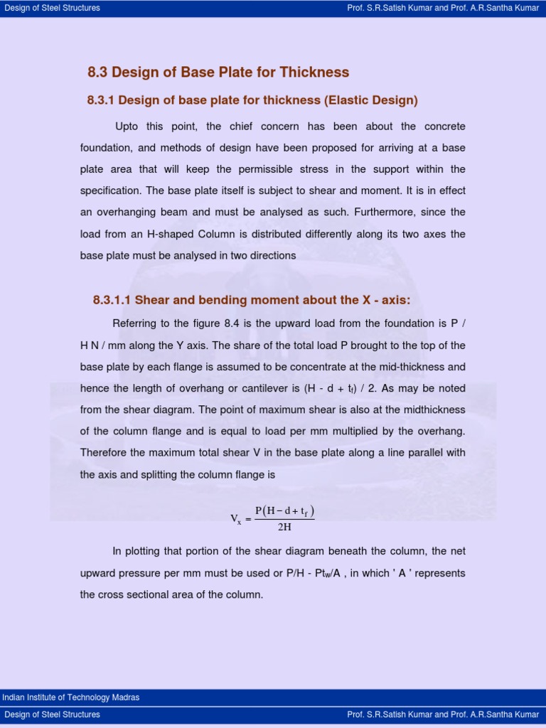 Thickness of Base Plate | Bending | Column