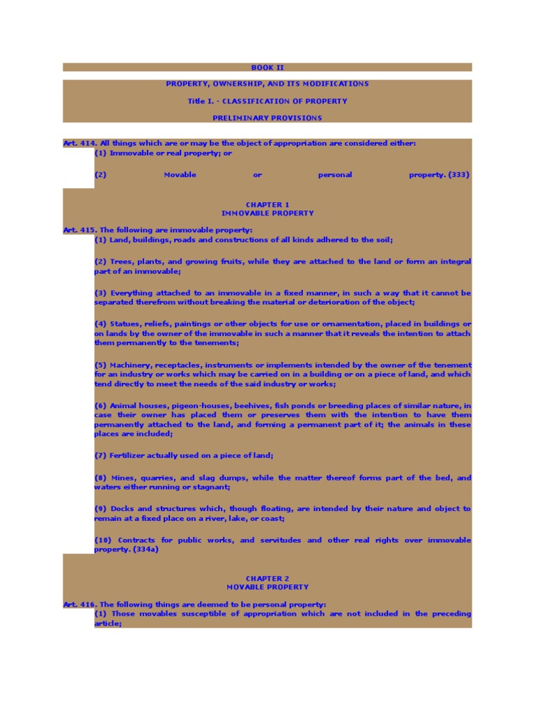 Book II Civil Code Property | PDF | Ownership | Property
