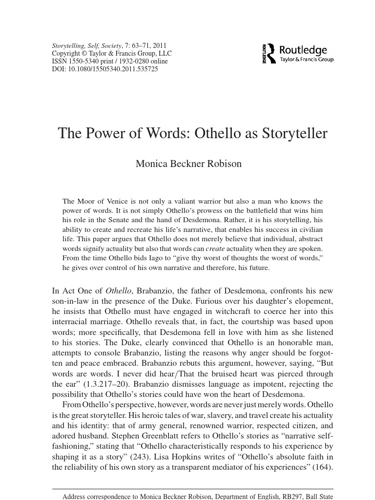 The Power of Words Othello As Storyteller | PDF | Othello | Iago