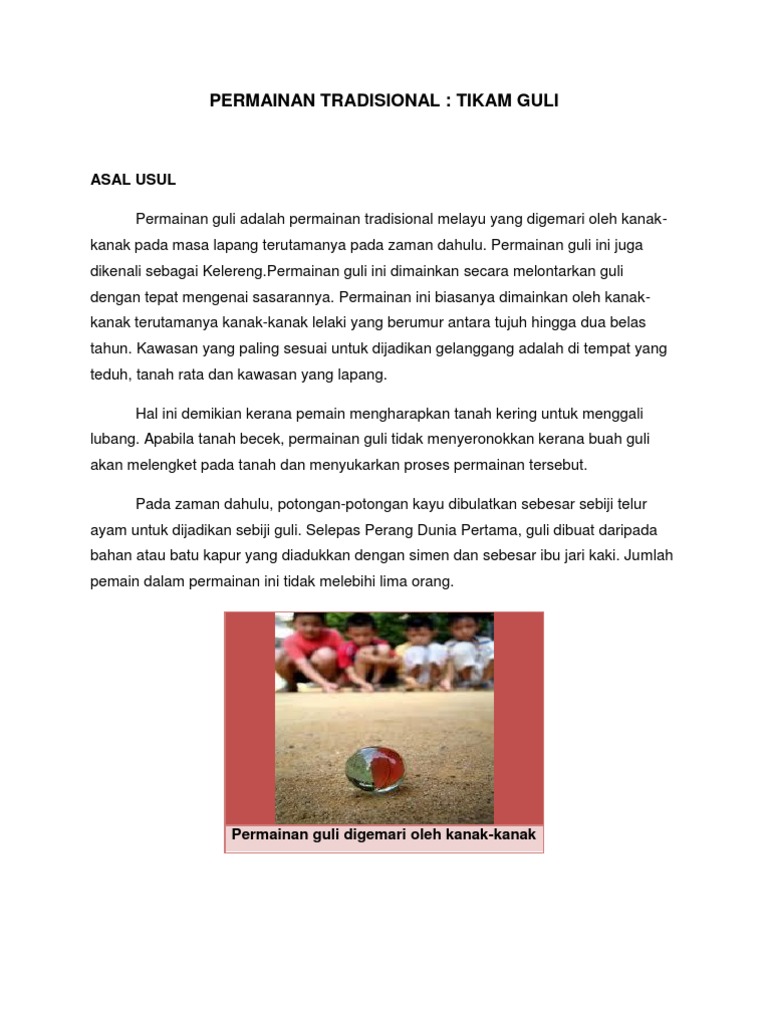 Permainan Tradisional Guli | PDF