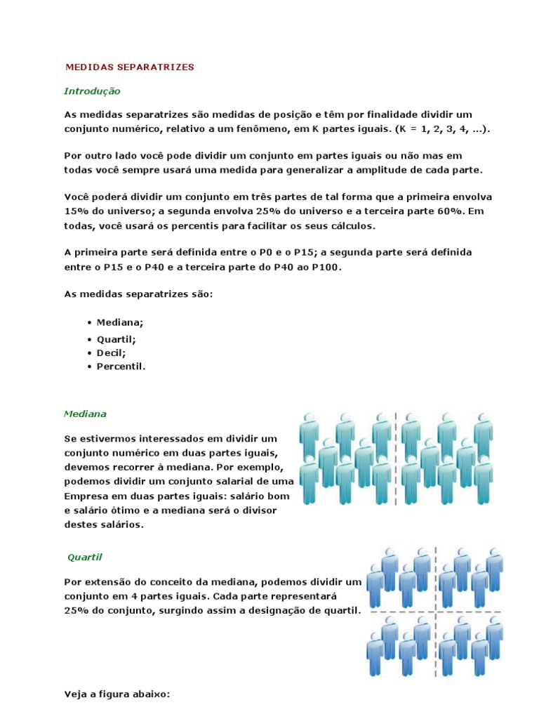Medidas separatrizes e seus cálculos | PDF | Mediana (Estatística) | Média