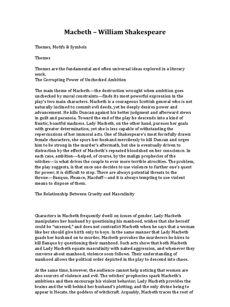 Macbeth - Themes, Motifs & Symbols | PDF | Macbeth | Shakespearean ...