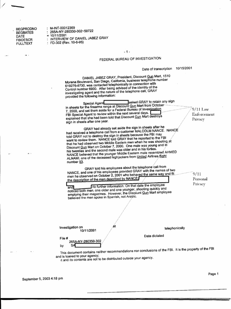 T7 B11- FBI 302- Gun and Flight and United and 93 Fdr- Entire Contents ...