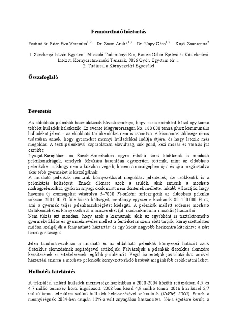 Fenntartható Háztartás (Tanulmány) | PDF