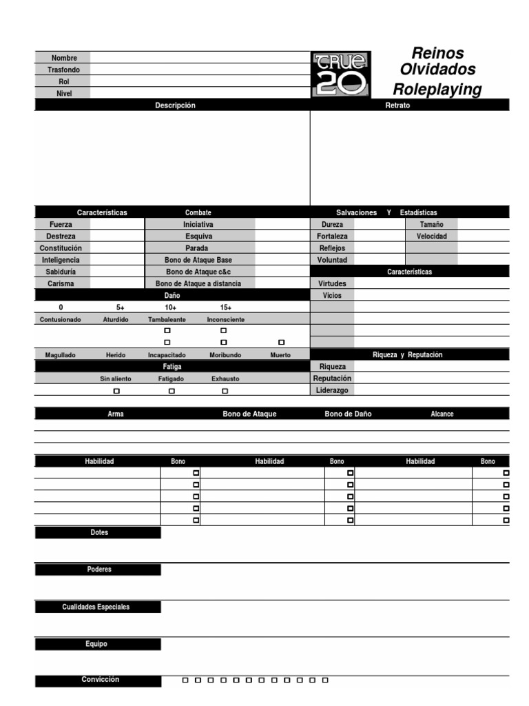 Hoja Personaje para True D20 | PDF