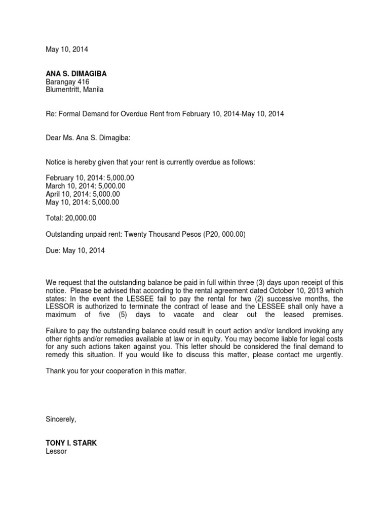 Demand Letter Rent | PDF