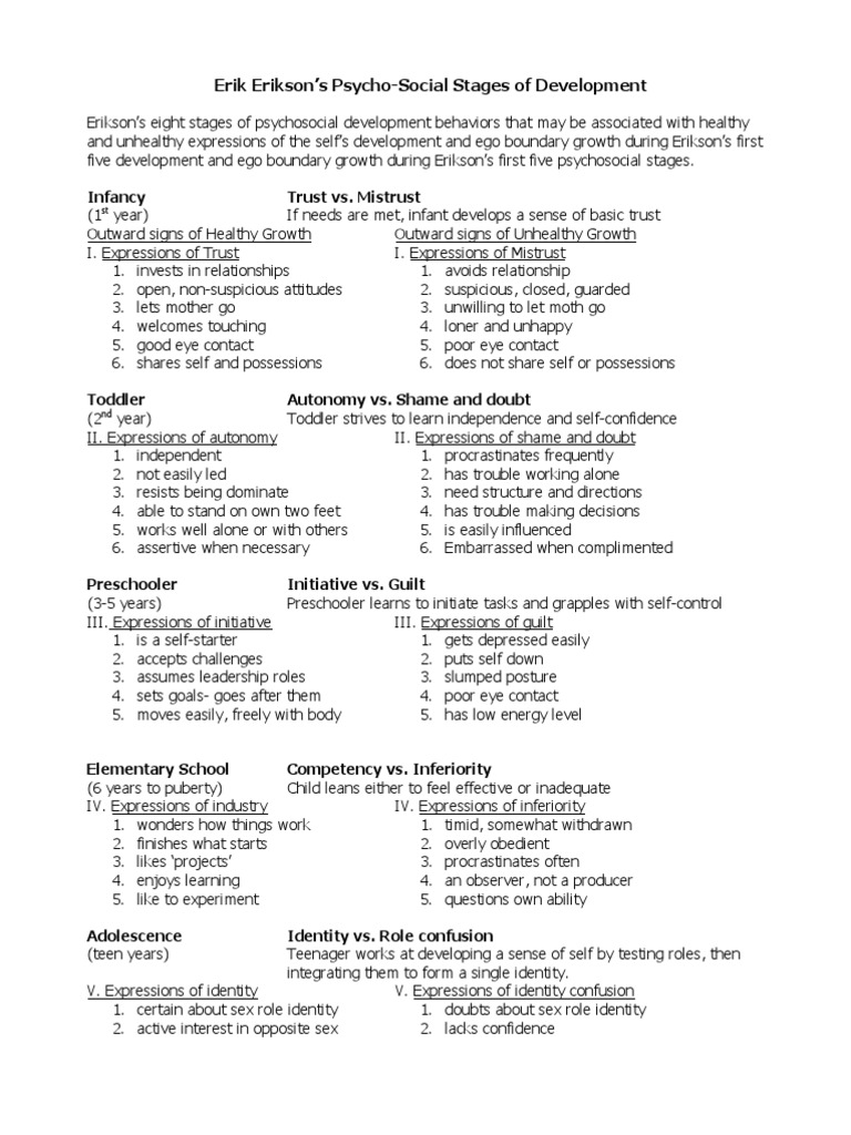 Erik Erikson's Psychosocial Stages of Development | PDF | Emotions ...