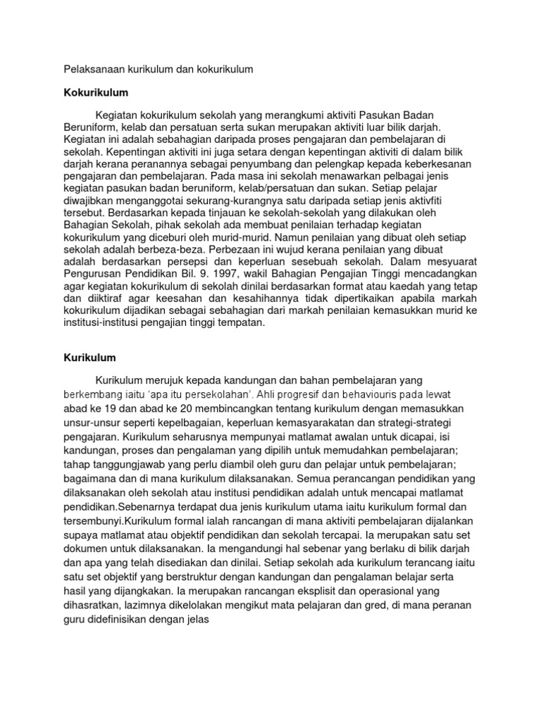 Pelaksanaan Kurikulum Dan Kokurikulum | PDF