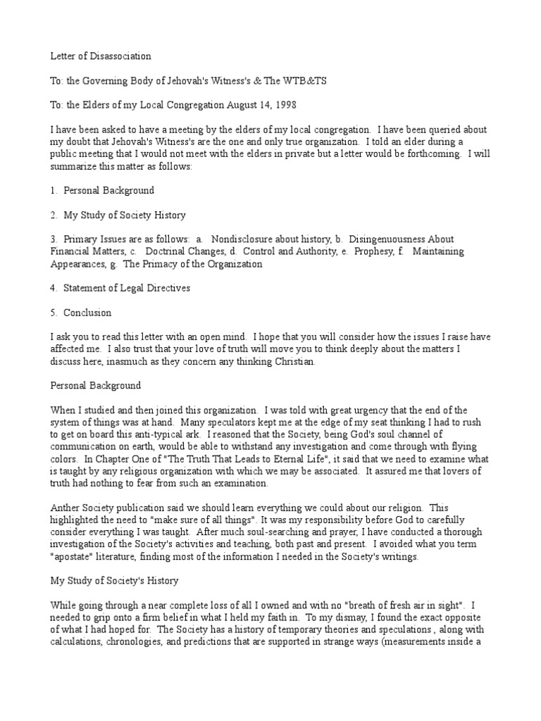Letter of Disassociation from JW | PDF | Jesus | Taxes