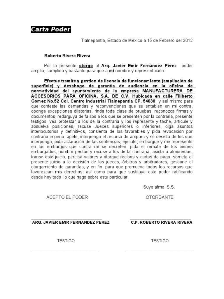 Machote Carta Poder | PDF | Instituciones sociales | Ciencias sociales